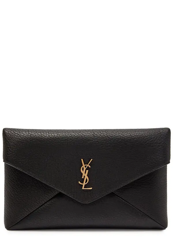 Saint Laurent Envelope Large Grained Leather Pouch - Black