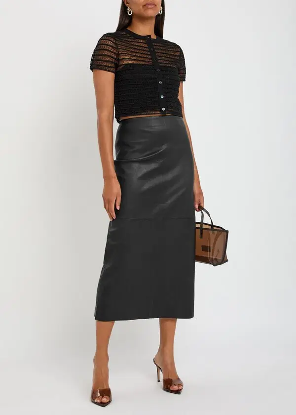 Simkhai Raven Leather Midi Pencil Skirt