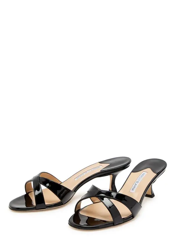 Manolo Blahnik Callamu 50 Patent Leather Mules - Black