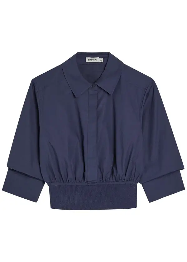 Simkhai Stiles Cotton-poplin Cropped Shirt - Navy