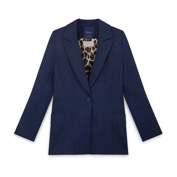 AMANDA THOMPSON COUTURE Toni Suit Jacket / Wool / Navy & Red Pinstripe