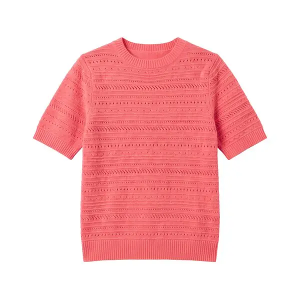 BRODIE CASHMERE Textured Taylor Cashmere Tee - Pink