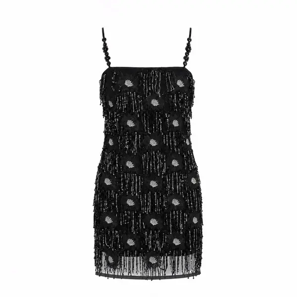 LALIPOP DESIGN Embroidered Sequin Tulle Mini Dress - Black