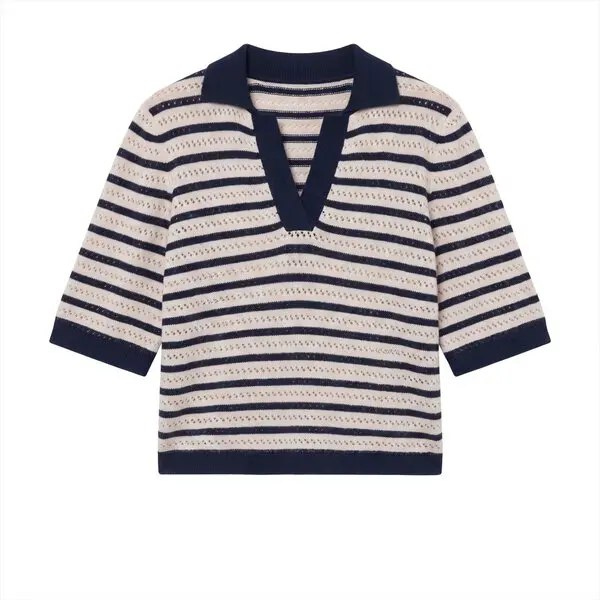 BRODIE CASHMERE Suzie Stitch Cashmere Polo Tee