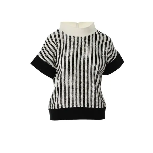 LARISA DRAGNA Black / White Sequin Top With An Open Back