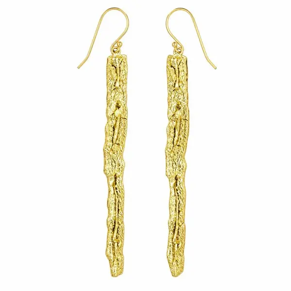 MOTHER NATURE JEWELRY Tree Bark Earrings, Handmade Statet Dangles Nature Jewelry, Recycled Brass - Gold