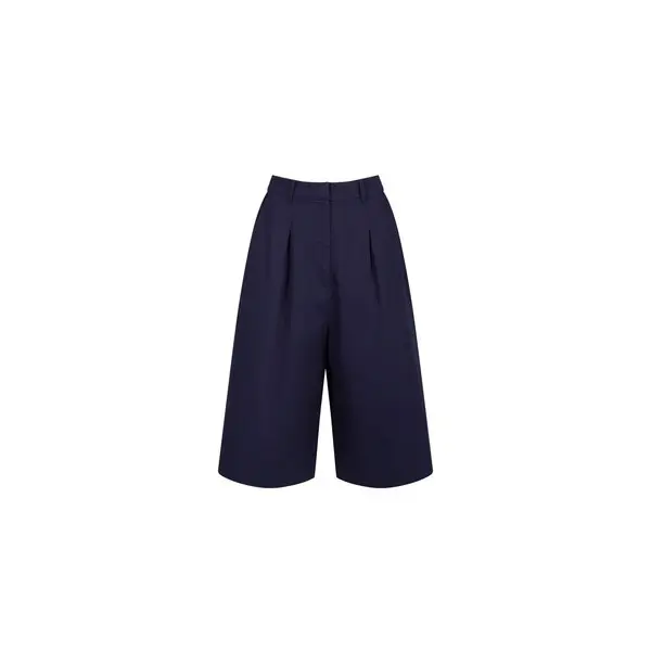 SHIKANZY Navy High-waisted Japanese Cotton Bermuda Shorts - Blue