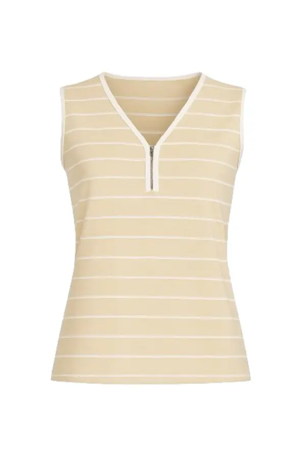 CONQUISTA Sleeveless Striped Top With Zip Detail - Beige/white