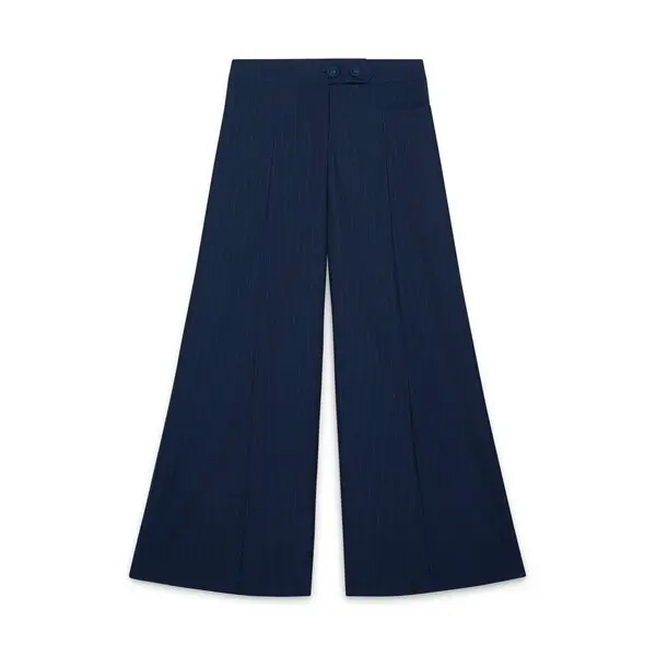 AMANDA THOMPSON COUTURE Navy & Red Pinstripe Wool Flared Trousers