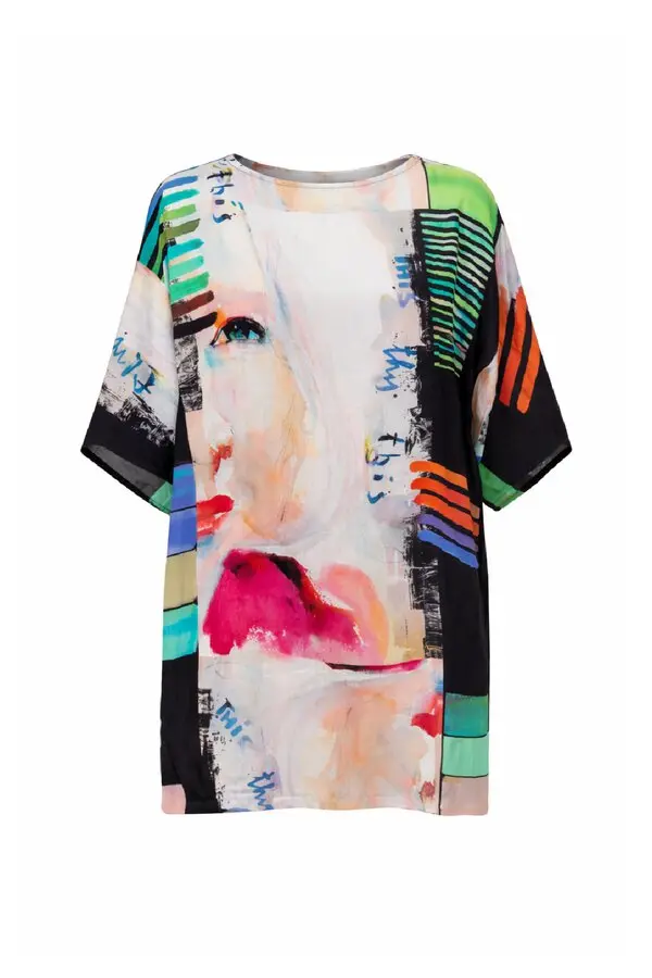 CONQUISTA Art Print Oversized Shift Dress - Black