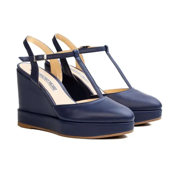 ROSAMUND MUIR LONDON Jeanne Navy Wedges - Blue