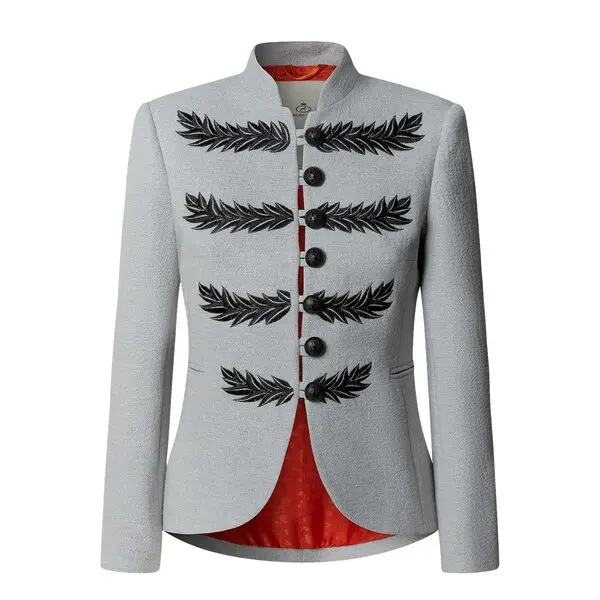 THE EXTREME COLLECTION Embroidered Cotton Blend Blazer - Grey