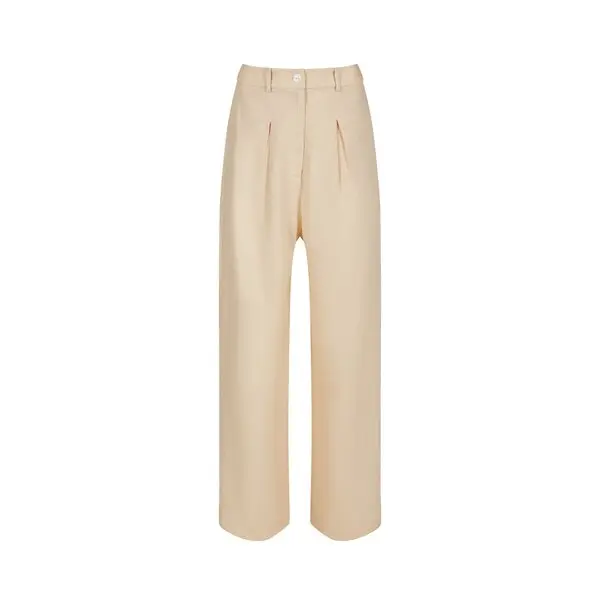 SHIKANZY Kamla Wide Leg Linen High Waisted Trousers - Beige