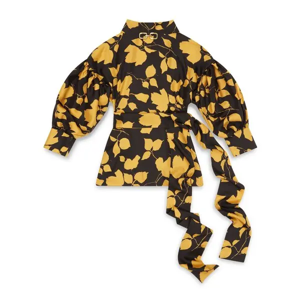 AMANDA THOMPSON COUTURE Wren Blouse Silk Floral - Black/yellow