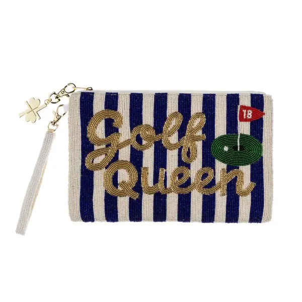 LAINES LONDON Blue / White Navy & White Golf Queen Hand Beaded Pouch - Blue/white