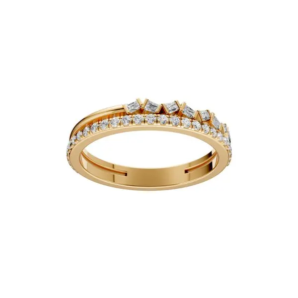 AYA FINE JEWELRY Baguette & Round Lab Grown Diamond Stackable Wedding Eternity Band In 10k Gold - Yellow