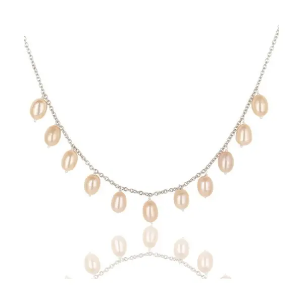 HERITAGEMODA Sterling Silver Champagne Pink Pearl Drop Necklace - Pink/silver