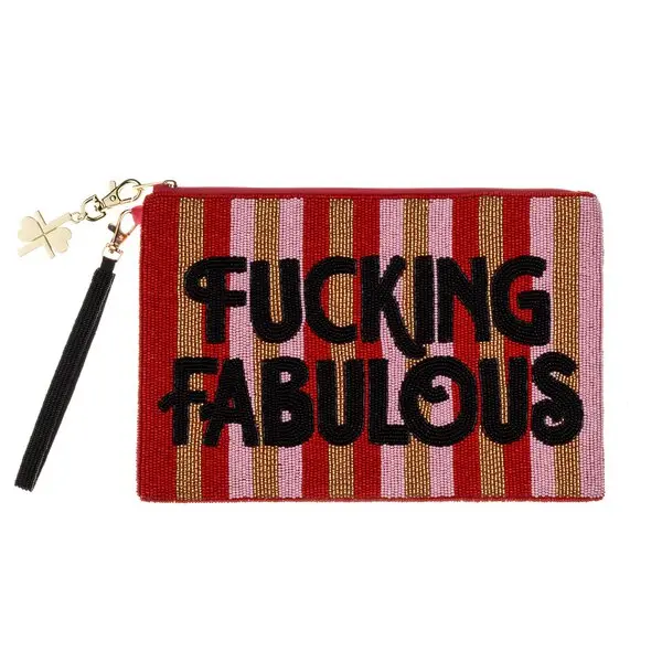 LAINES LONDON Black / Gold Striped Fucking Fabulous Hand Beaded Pouch - Black/gold