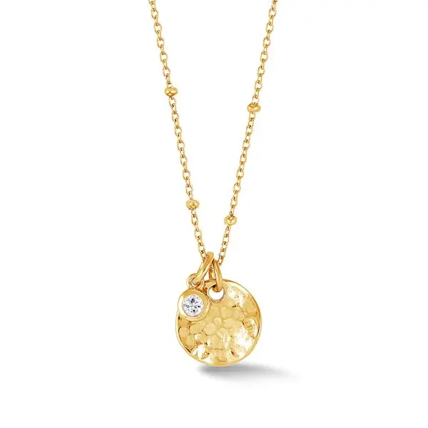 DOWER & HALL Hammered Disc & White Sapphire Array Necklace In Vermeil - Gold