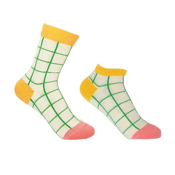 PEPER HAROW - MADE IN ENGLAND Neutrals Grid Cream Luxury Crew & Trainer ’s Socks Bundle - White