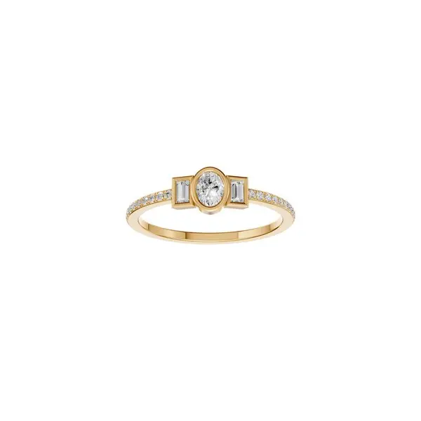 AYA FINE JEWELRY Oval Bezel Set & Baguette Lab Grown Diamond Engaget Ring In 14k Gold - Yellow