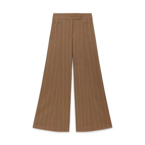 AMANDA THOMPSON COUTURE Anderson Flared Trouser / Wool / Sand Pinstripe