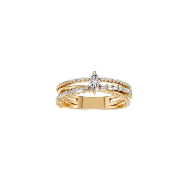 AYA FINE JEWELRY Marquise Lab Grown Diamond Engaget Ring With Baguette & Pave Diamond In 14k Gold - Yellow
