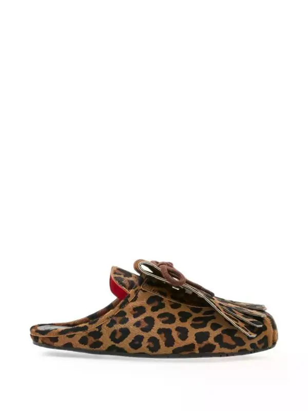 Plan C Leopard-print Fringed Mules
