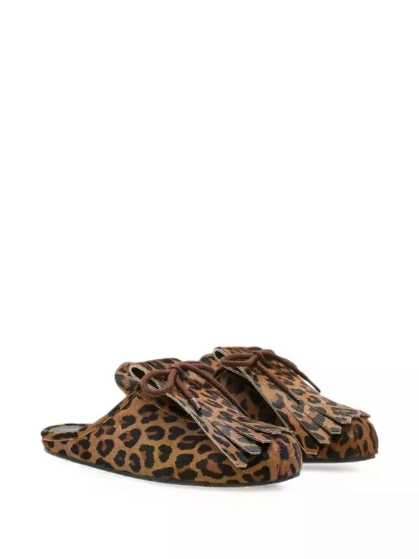 Plan C Leopard-print Fringed Mules