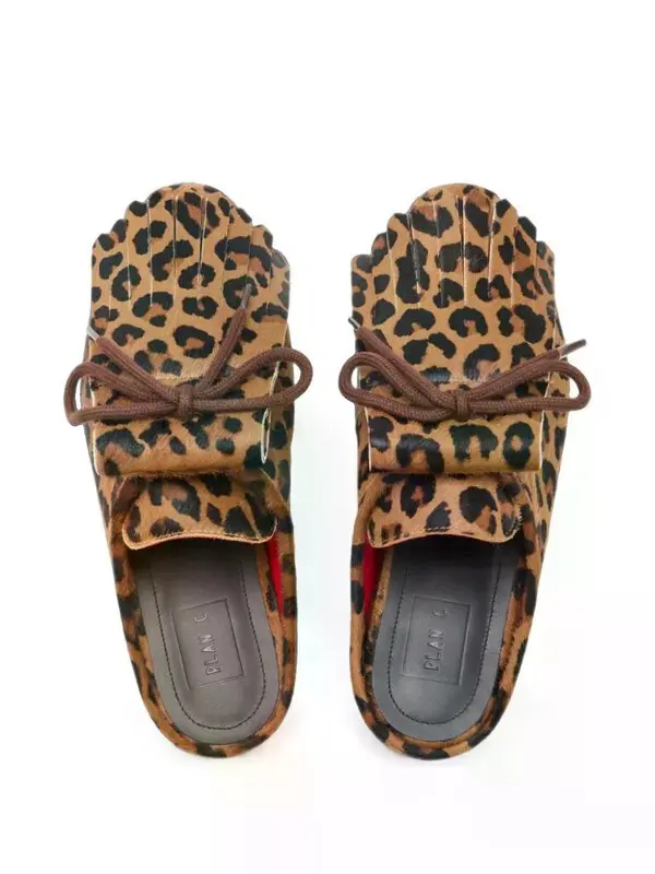 Plan C Leopard-print Fringed Mules