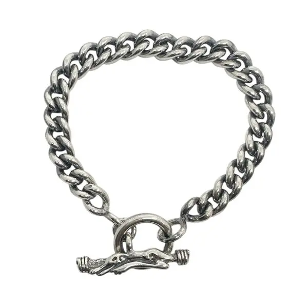 TG-JEWELLERY BY TAMARA GERVASIO Silver / Black Sterling Silver Curb Chain Bracelet With Celtic Crocodile Hand T-bar Clasp - Silver/black