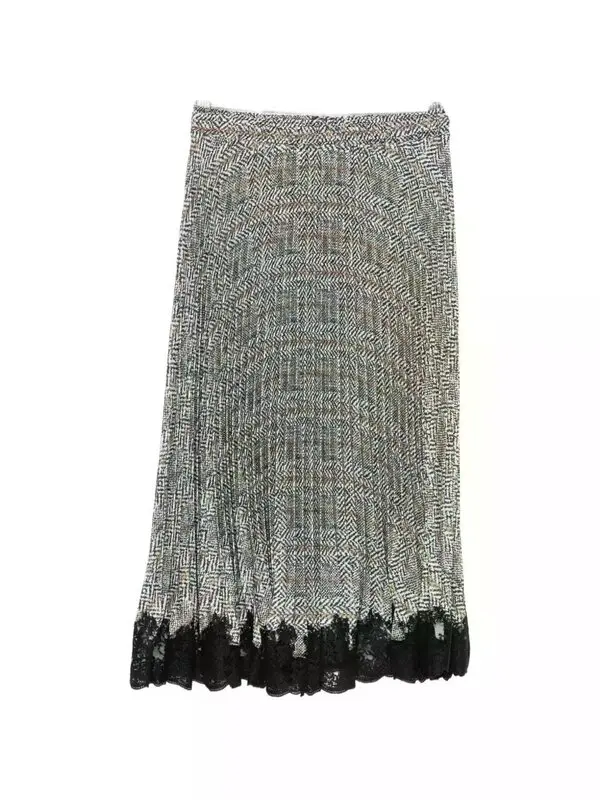 Ermanno Scervino Pleated Lace-trim Midi Skirt - Grey