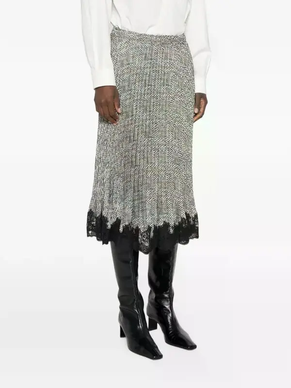 Ermanno Scervino Pleated Lace-trim Midi Skirt
