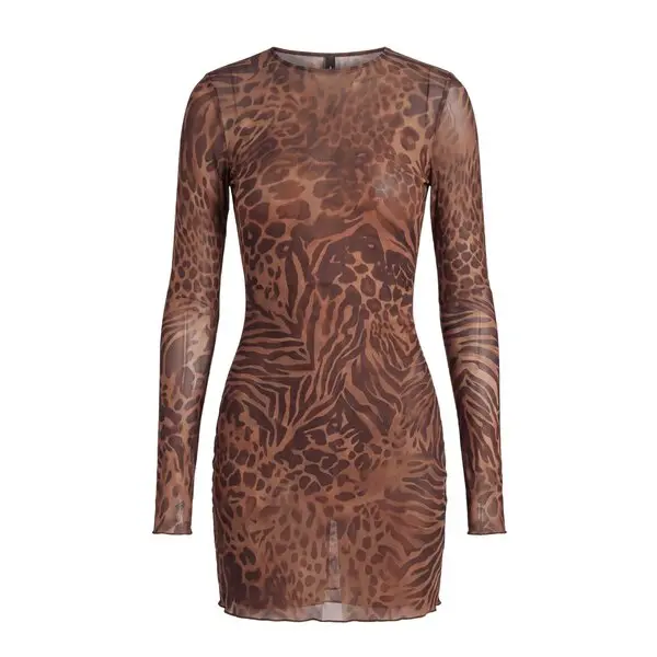 ALOMA STUDIO Brume Mini Mesh Dress Cheetah - Brown