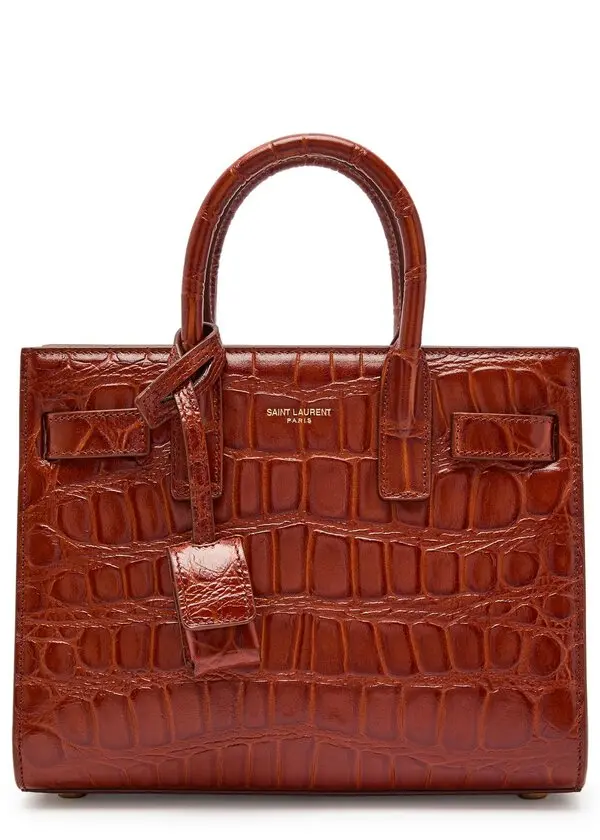 Saint Laurent Sac De Jour Nano Crocodile-effect Leather Top Handle Bag - Tan
