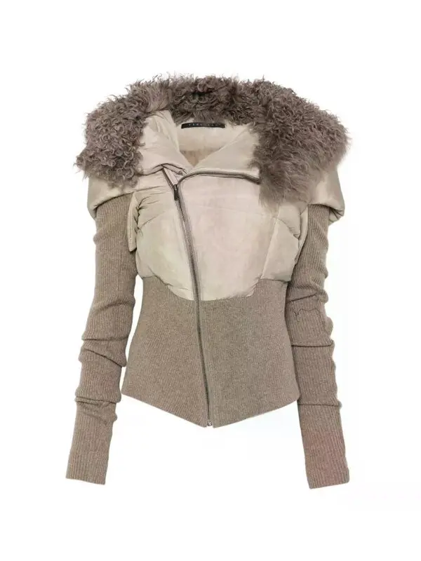 YEHUAFAN Shearling Trim Panelled Jacket - Neutrals