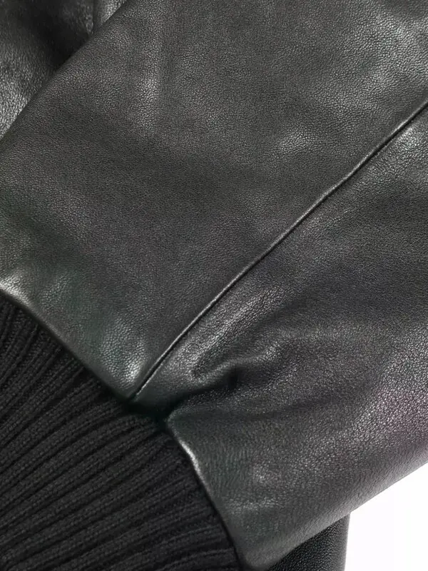 Miu Miu Leather Bomber Jacket With Embossed Logo