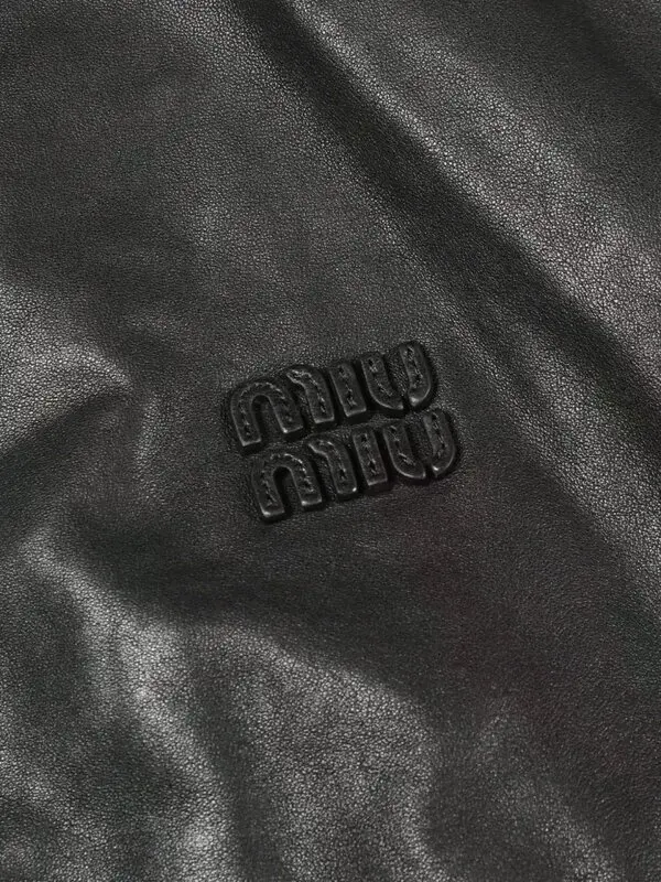 Miu Miu Leather Bomber Jacket With Embossed Logo