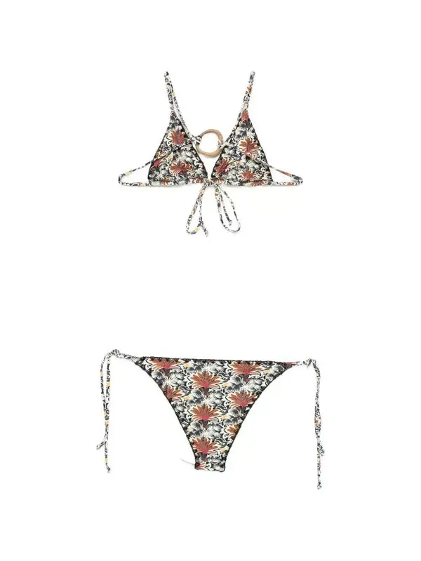 Anjuna Floral Print Ring Detail Bikini - Black