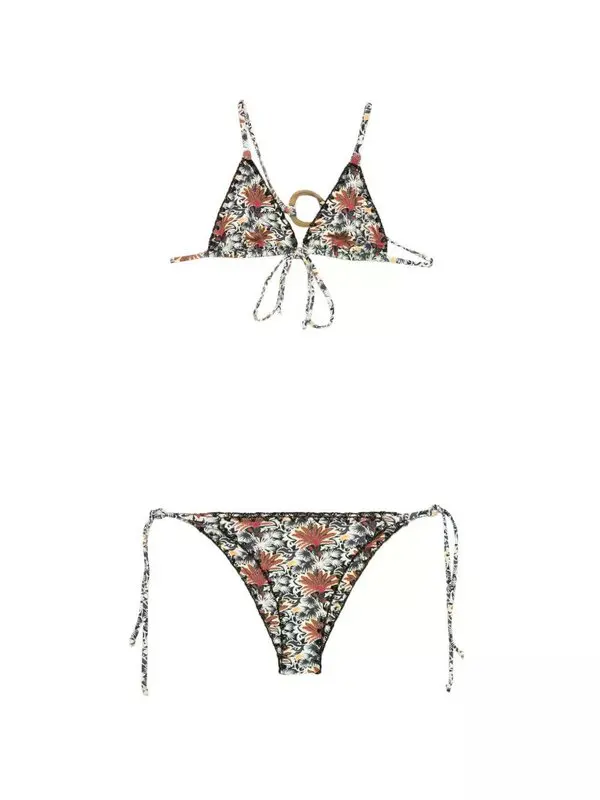 Anjuna Floral Print Ring Detail Bikini - Black