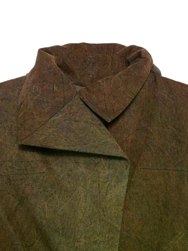 YEHUAFAN Cropped Buckled Denim Jacket - Brown