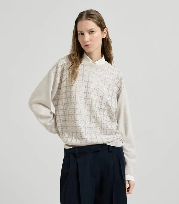 Brunello Cucinelli Cashmere Sequin-houndstooth Sweater