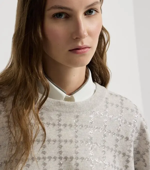 Brunello Cucinelli Cashmere Sequin-houndstooth Sweater