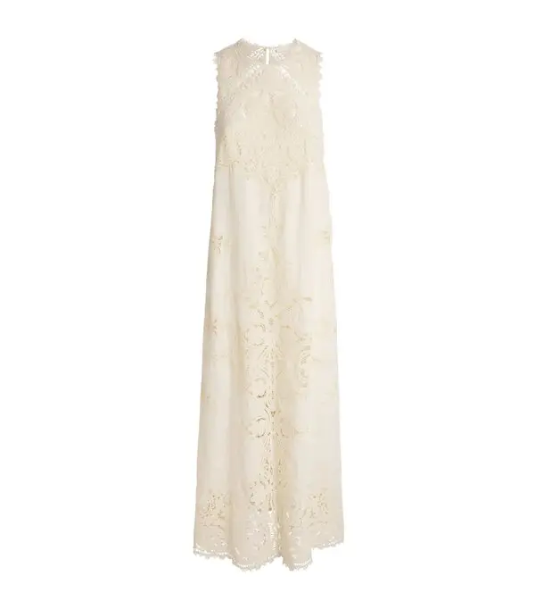 Ulla Johnson Linen Embroidered Coralite Midi Dress - Ivory