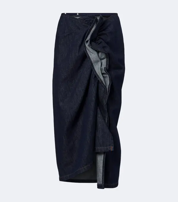 Dries Van Noten Draped Asymmetric Denim Midi Skirt - Blue