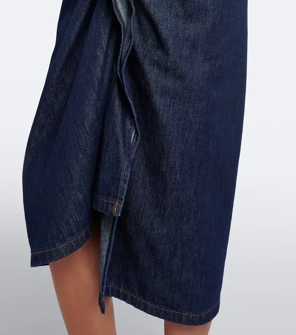Dries Van Noten Draped Asymmetric Denim Midi Skirt