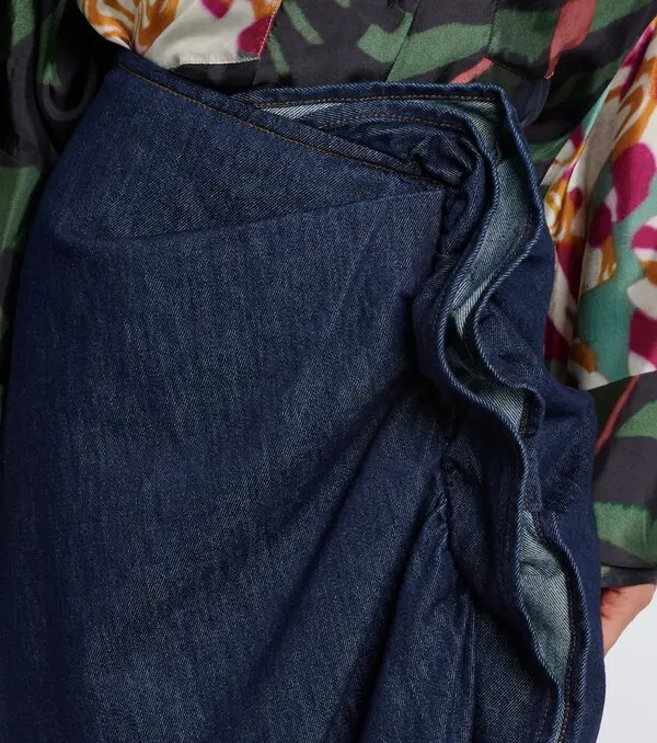 Dries Van Noten Draped Asymmetric Denim Midi Skirt