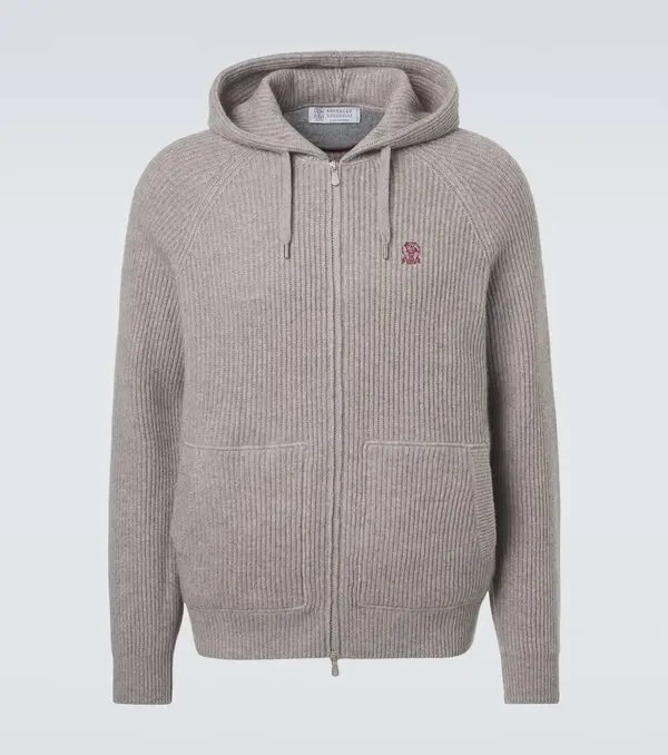 Brunello Cucinelli Ribbed-knit Cashmere Zip-up Cardigan - Beige