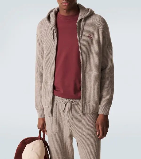 Brunello Cucinelli Ribbed-knit Cashmere Zip-up Cardigan - Beige