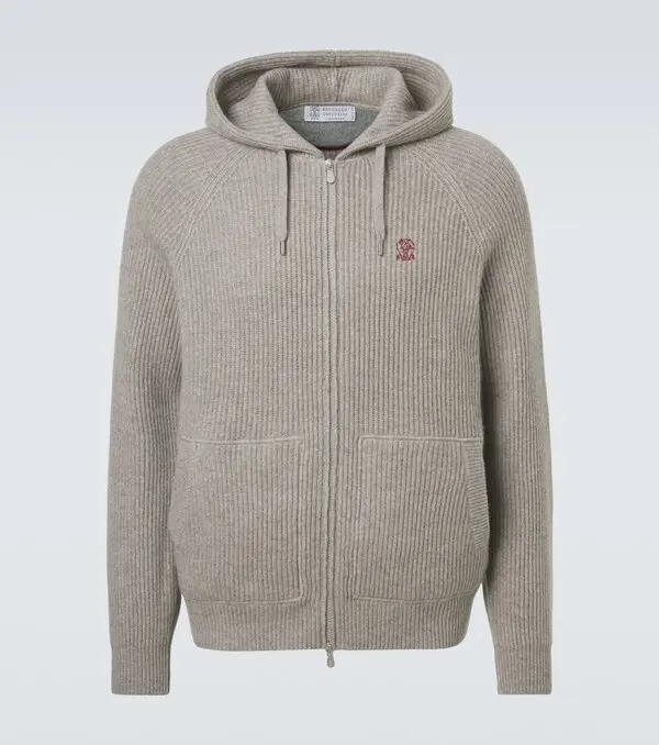 Brunello Cucinelli Ribbed-knit Cashmere Zip-up Cardigan - Stone Gray